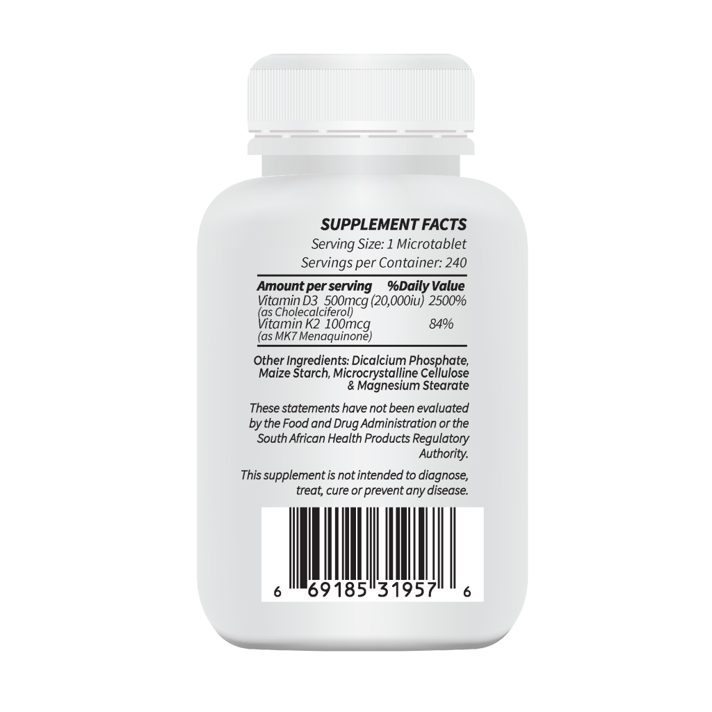 Dream Nutrition Ultra Potency Vitamin D3 & K2 20000IU 240 micro tabs ...